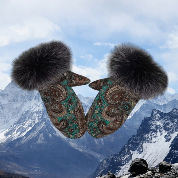 Accessories | Russian Made Hood Paisley Fabric Silver Fox Fur Matching ...